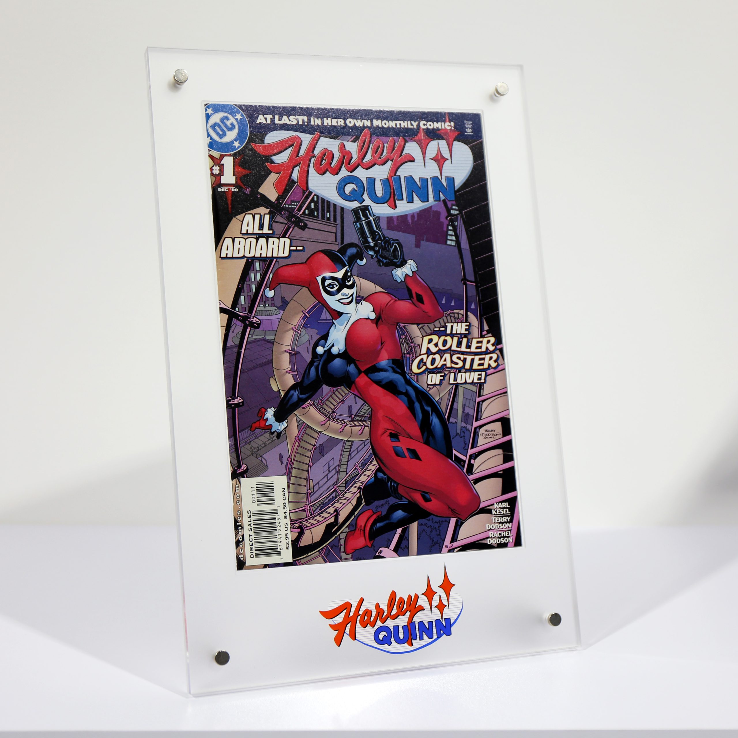 Harley Quinn #1 Comic Book In Acrylic Display Stand.